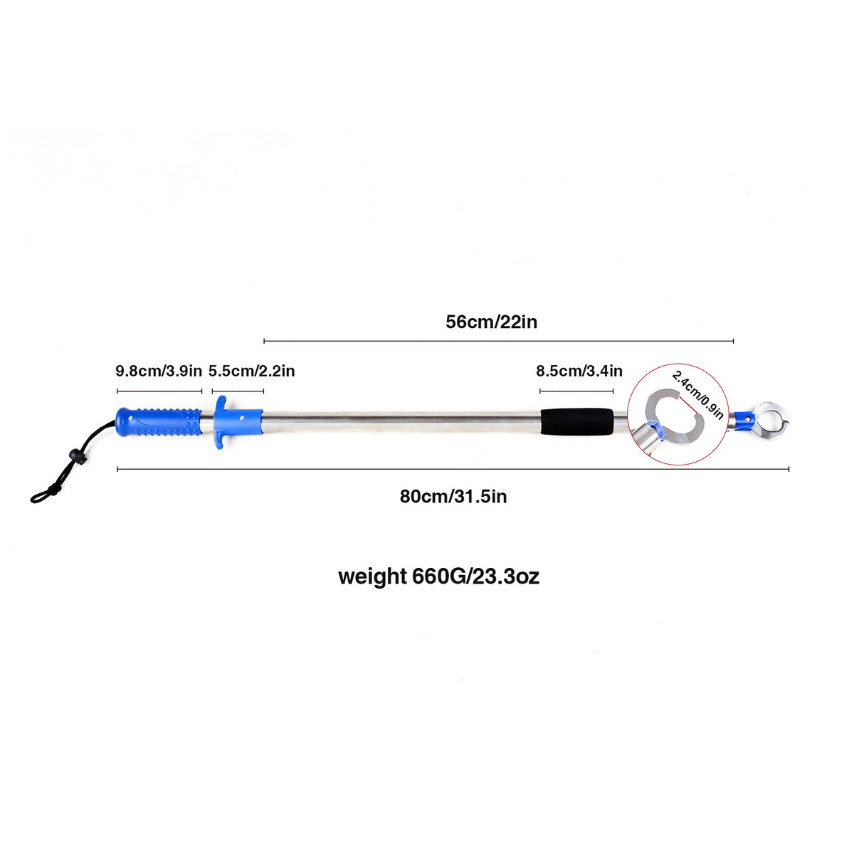 80cm/31.5in Fish Lip Gripper Fishing Grabber for Big Game and Sharp Sp ...