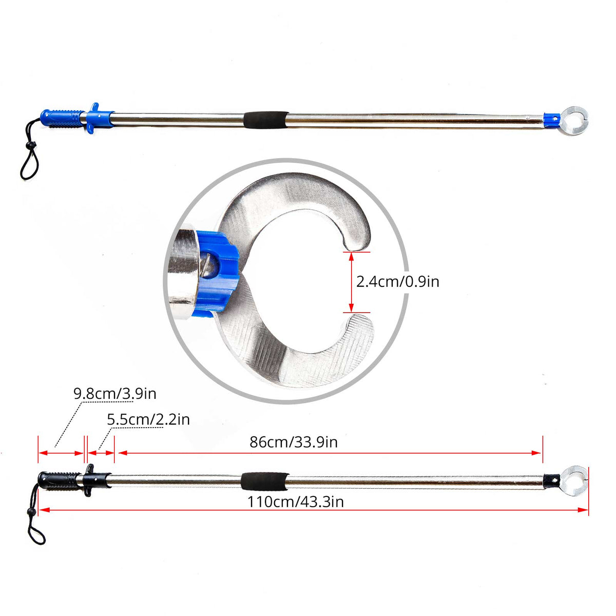 110cm Boat Fish Lip Gripper Stainless Steel Fish Grabber Bearing 300lb ...